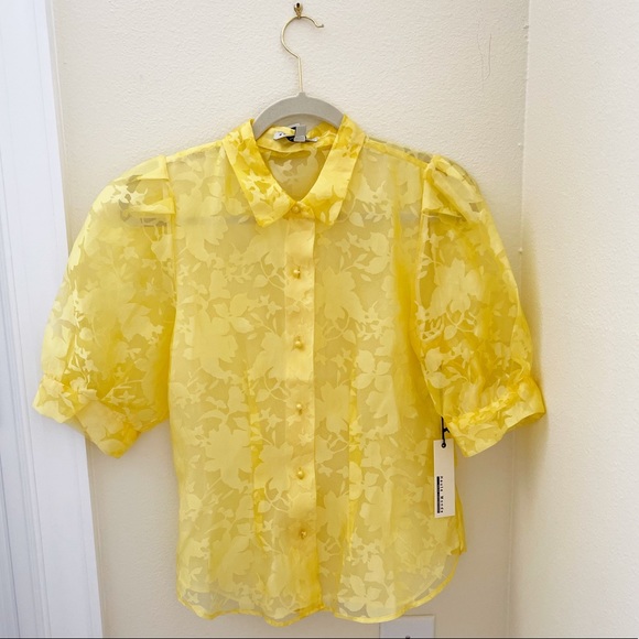 Tops | Spring Yellow Sheer Floral Top | Poshmark